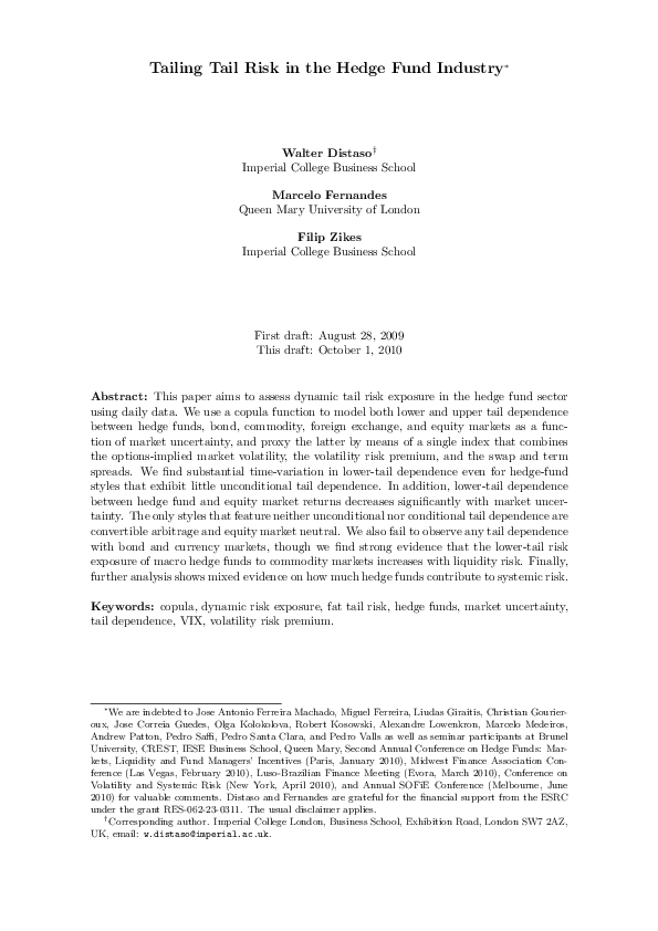 (PDF) Tailing Tail Risk in the Hedge Fund Industry
