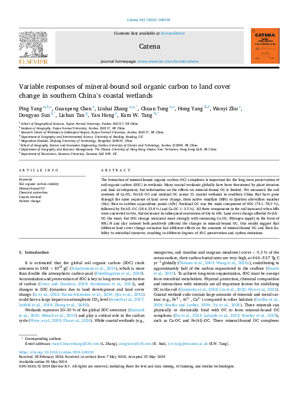 (PDF) Variable responses of mineral-bound soil organic carbon to land ... (PDF) Variable responses of mineral-bound soil organic carbon to land ...