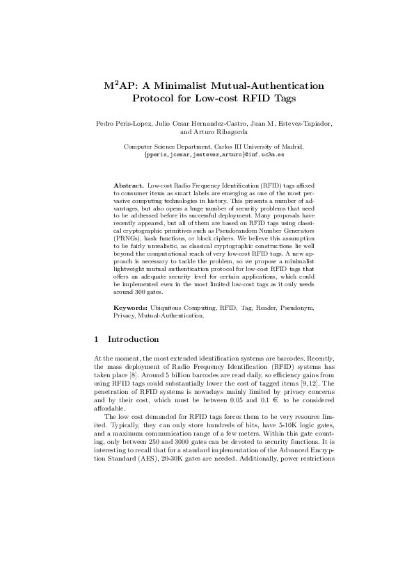 (PDF) M2AP: A Minimalist Mutual-Authentication Protocol for Low-Cost ...