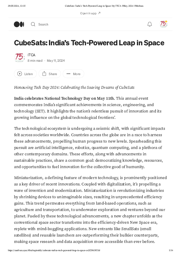 (PDF) CubeSats: India’s Tech-Powered Leap in Space