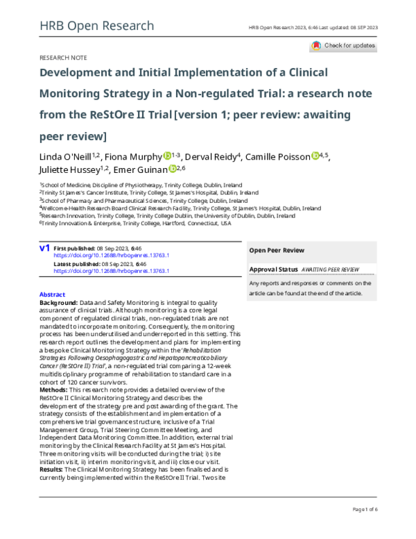 (PDF) Clinical Monitoring Strategy in Non-Regulated Trials: ReStOre II