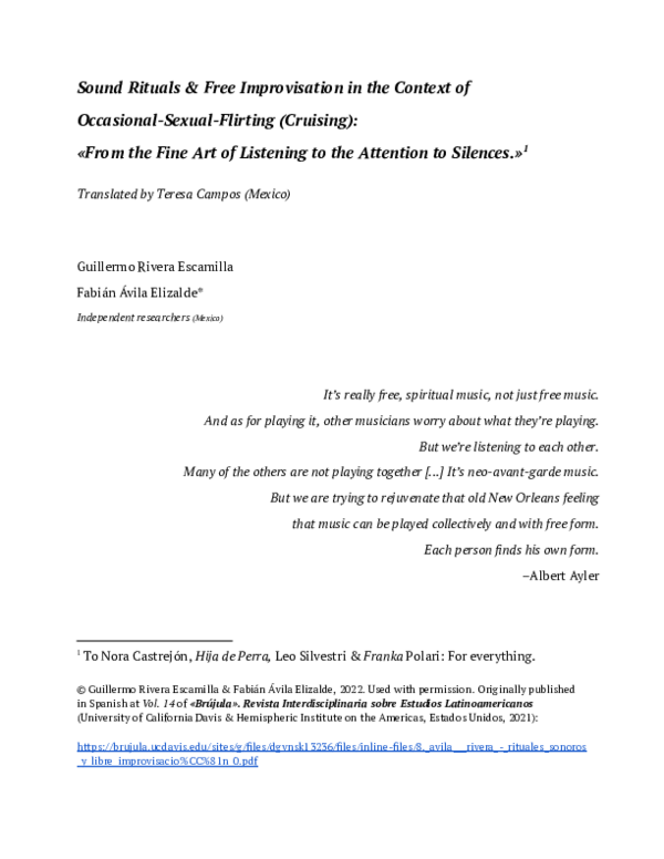 (PDF) Sound Rituals & Free Improvisation in the Context of Occasional-Sexual-Flirting (Cruising ...