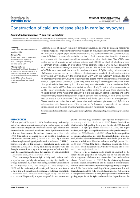 (PDF) Construction of Calcium Release Sites in Cardiac Myocytes
