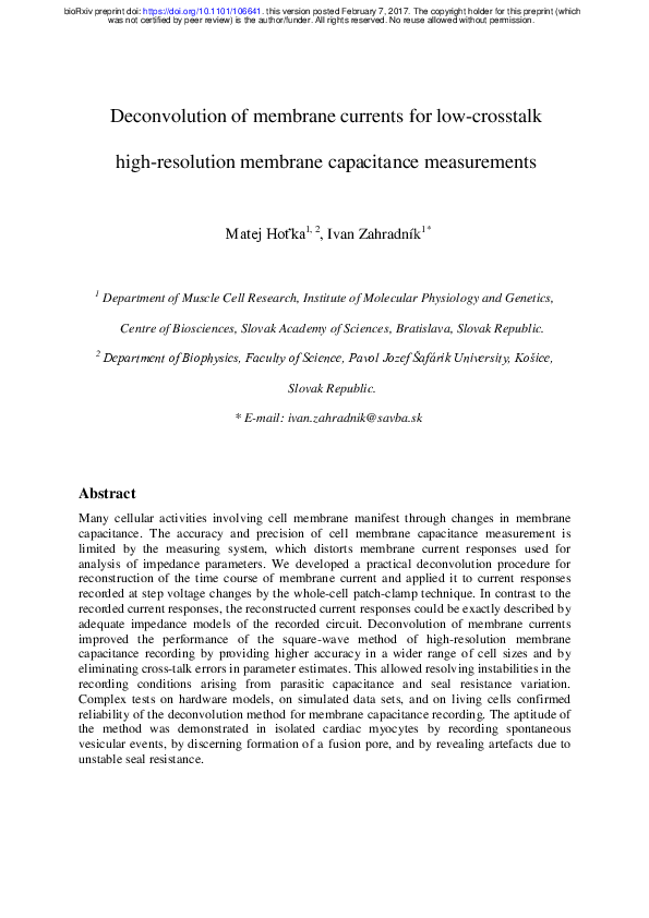 (PDF) Deconvolution of membrane currents for low-crosstalk high ...