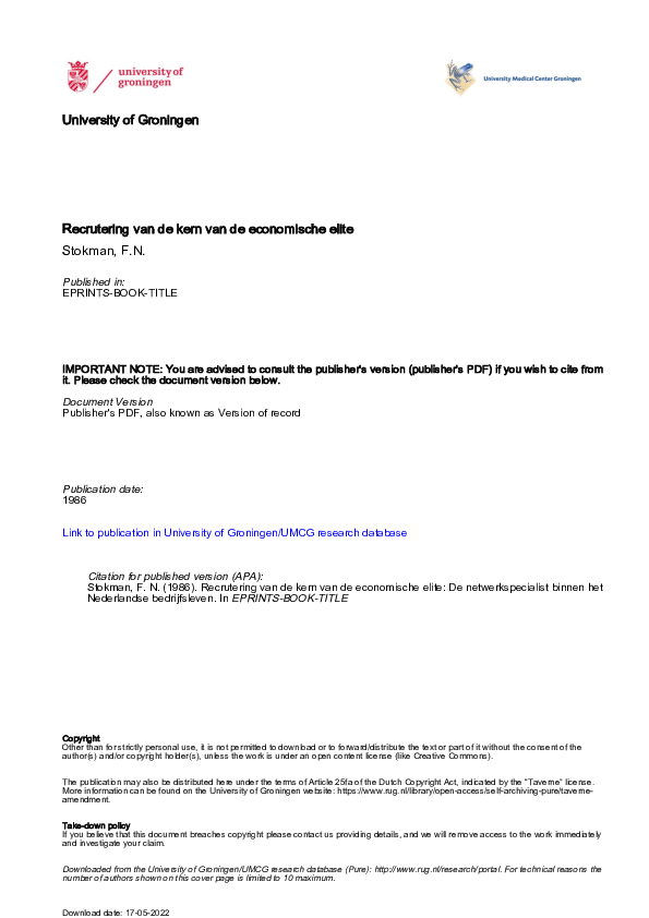 (PDF) Recrutering van de kern van de economische elite : De ...