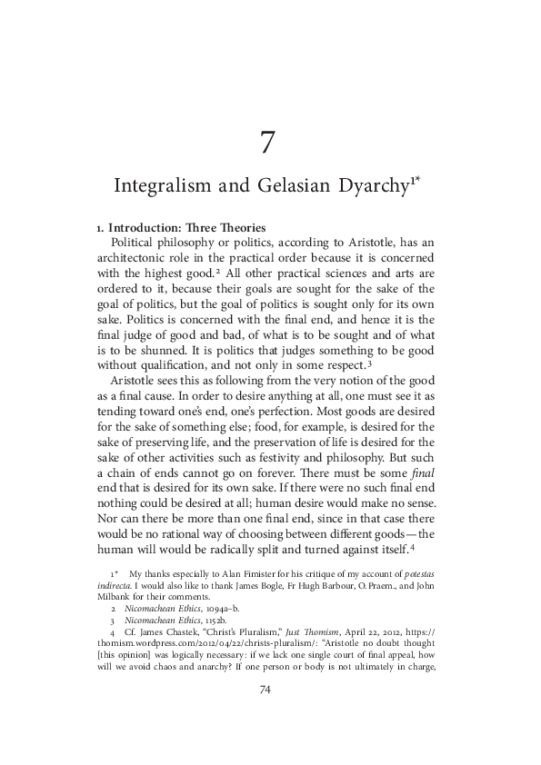 (PDF) Integralism and Gelasian Dyarchy