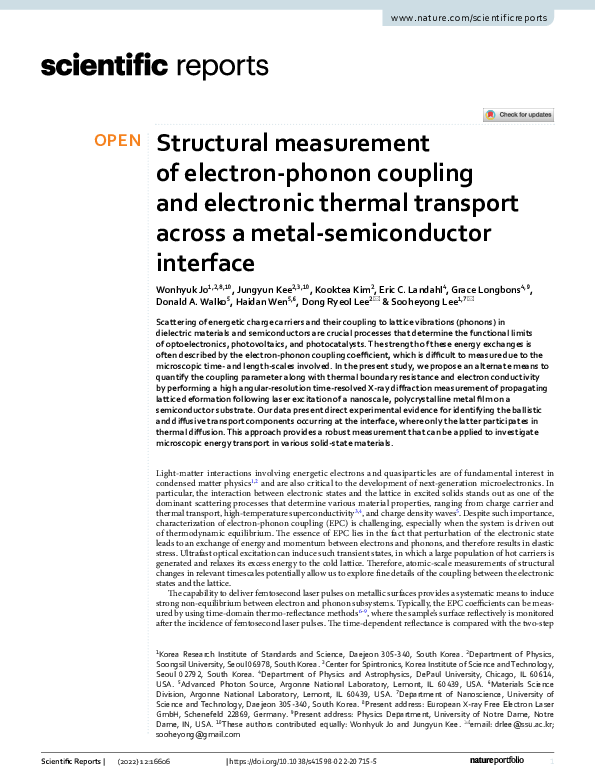 (PDF) Structural measurement of electron-phonon coupling and electronic thermal transport across ...