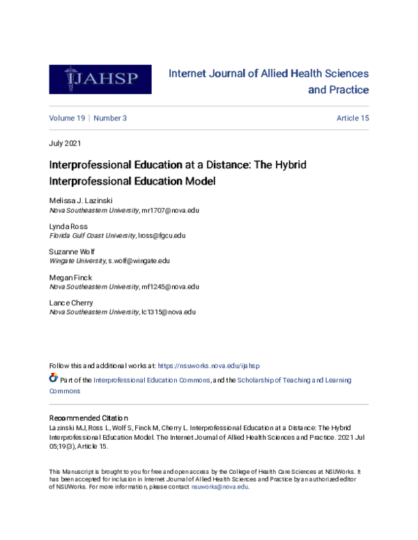 (PDF) Interprofessional Education at a Distance: The Hybrid ...