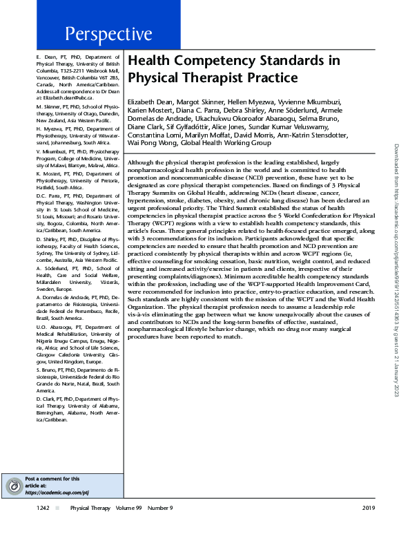 (PDF) Health Competency Standards in Physical Therapist Practice