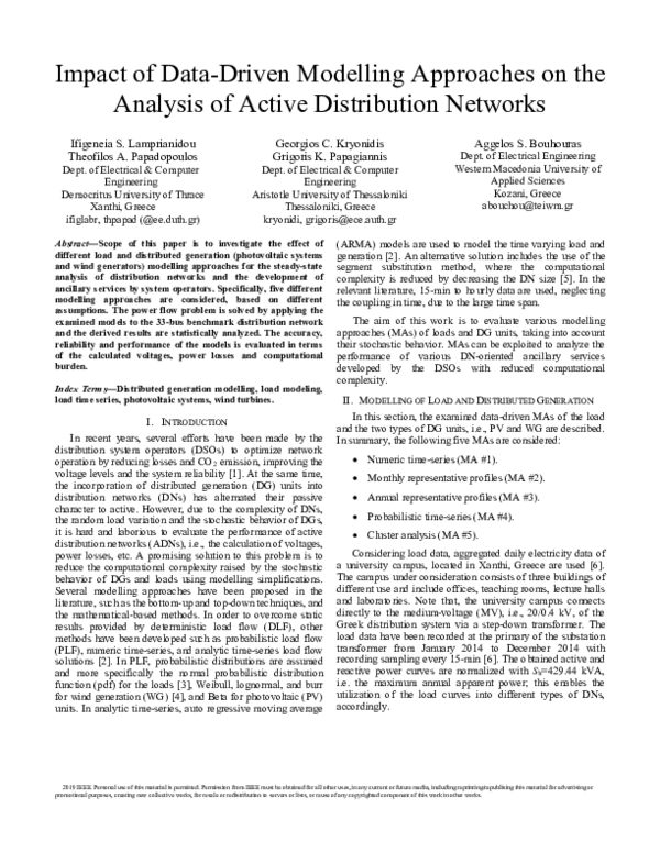 Impact of Data-Driven Modelling Approaches on the Analysis of Active Distribution Networks