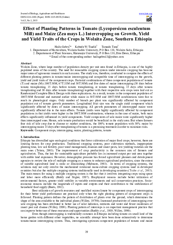 (PDF) Effect of Planting Patterns in Tomato (Lycopersicon esculentum ...