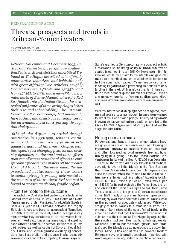 (PDF) "Threats, Prospects and Trends in Eritrean-Yemeni Waters"