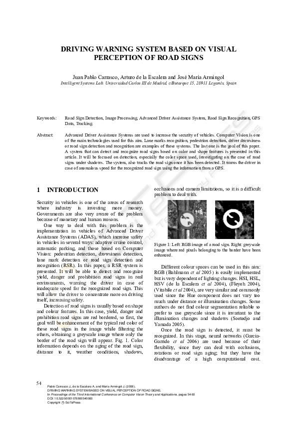 (PDF) Driving Warning System Based on Visual Perception of Road Signs