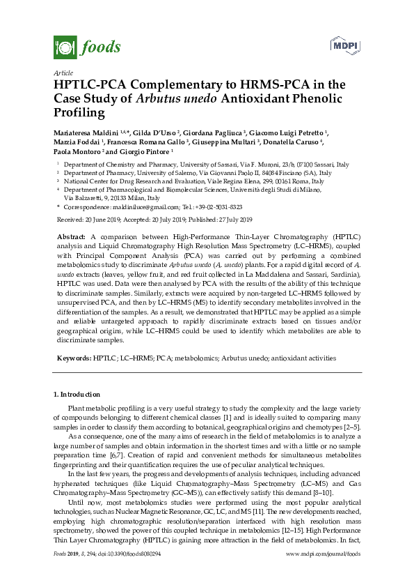 (PDF) HPTLC-PCA Complementary to HRMS-PCA in the Case Study of Arbutus ...