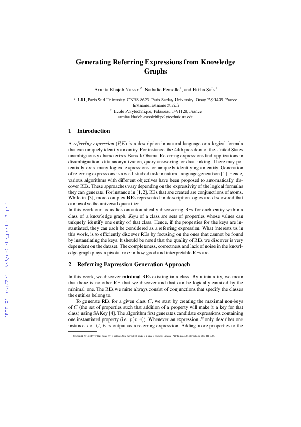 (PDF) Automated Referring Expression Generation from Knowledge Graphs (PDF) Automated Referring Expression Generation from Knowledge Graphs