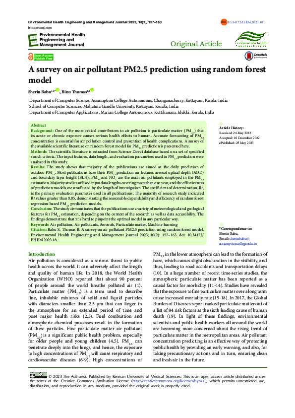 (PDF) A survey on air pollutant PM2.5 prediction using random forest model