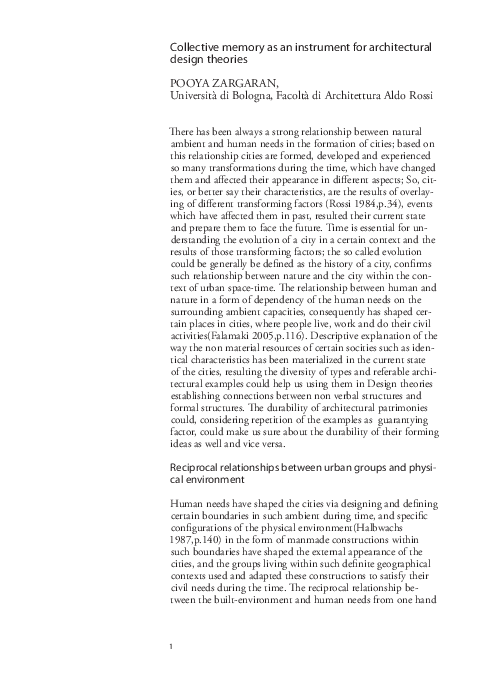 (PDF) Collective memory as an instrument for architectural design theories