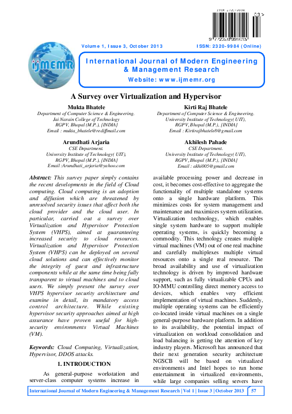 (PDF) A Survey over Virtualization and Hypervisor International
