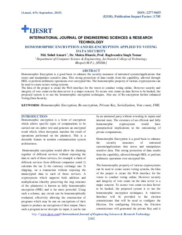 Pdf Technology Homomorphic Encryption And Re Encryption Applied To Voting Data Security
