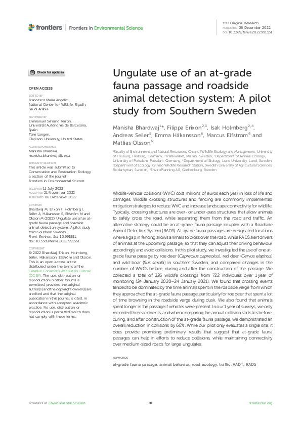 (PDF) Ungulate use of an at-grade fauna passage and roadside animal ...