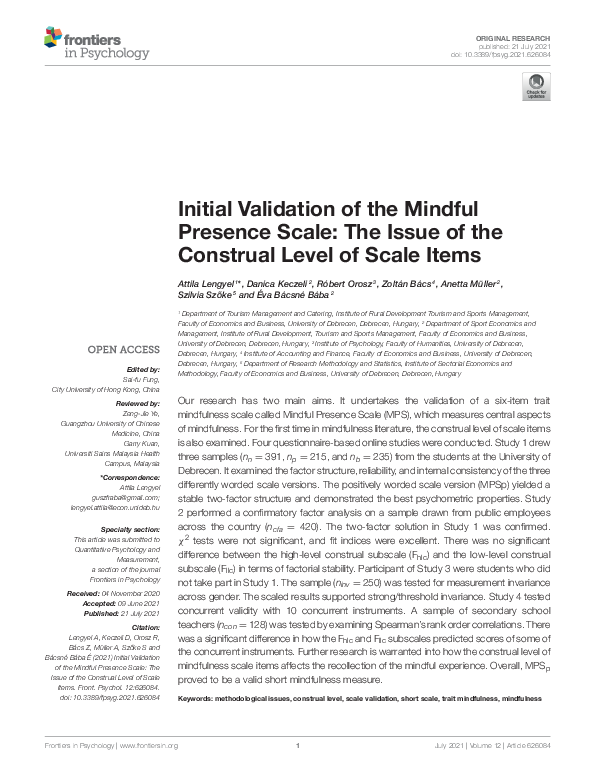 (PDF) Initial Validation of the Mindful Presence Scale: The Issue of the Construal Level of ...