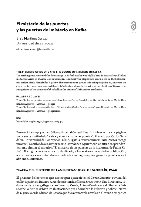 (PDF) El misterio de las puertas y las puertas del misterio en Kafka