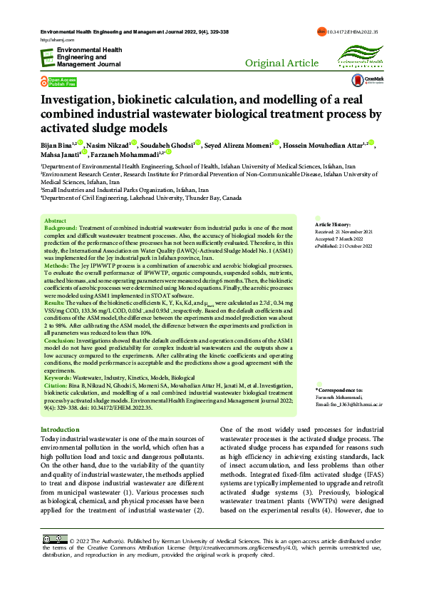 (PDF) Investigation, biokinetic calculation, and modelling of a real ...
