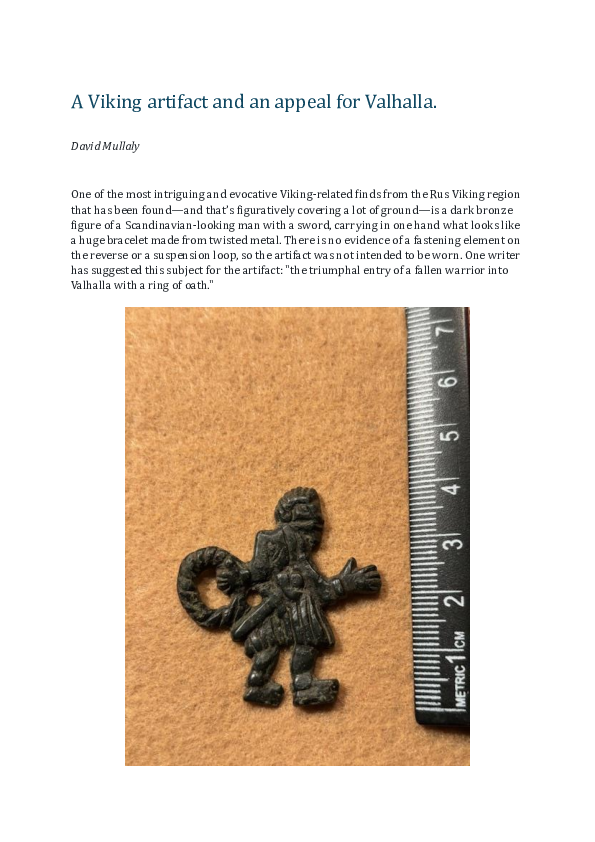 (PDF) A Viking artifact and an appeal for Valhalla by David Mullaly