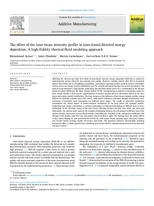 (PDF) The effect of the laser beam intensity profile in laser-based directed energy deposition ...