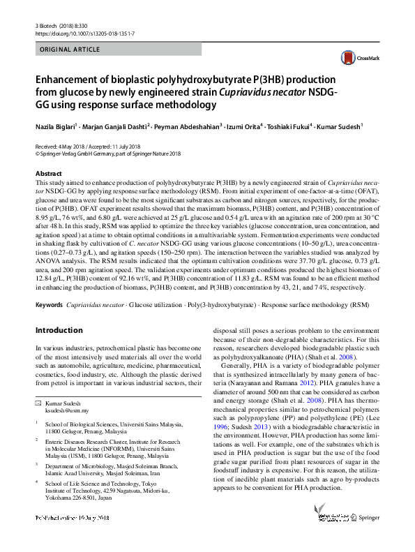 (PDF) Enhancement of bioplastic polyhydroxybutyrate P(3HB) production from glucose by newly ...