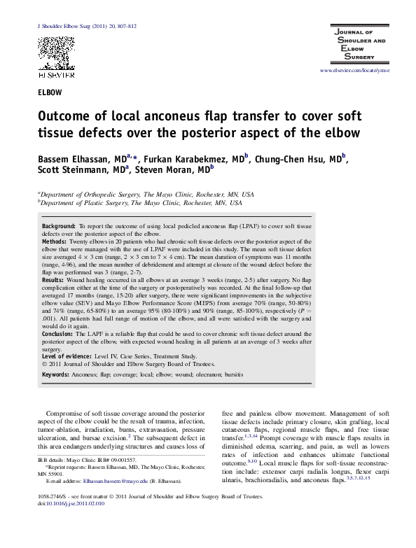 (PDF) Outcome of local anconeus flap transfer to cover soft tissue ...