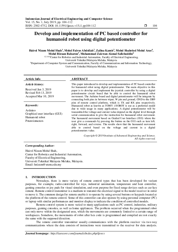 (PDF) Develop and implementation of PC based controller for humanoid ...