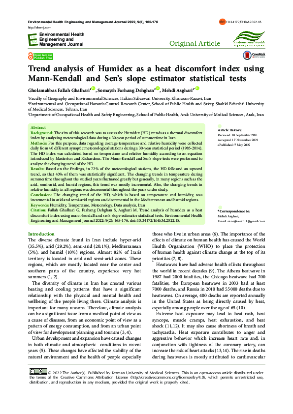 (PDF) Trend analysis of Humidex as a heat discomfort index using Mann ...
