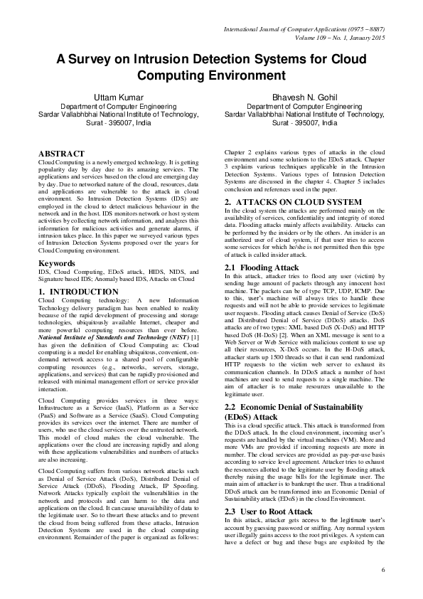 Pdf A Survey On Intrusion Detection Systems For Cloud Computing