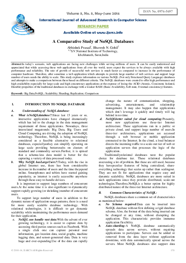 (PDF) A Comparative Study of NoSQL Databases | Bhavesh Gohil - Academia.edu