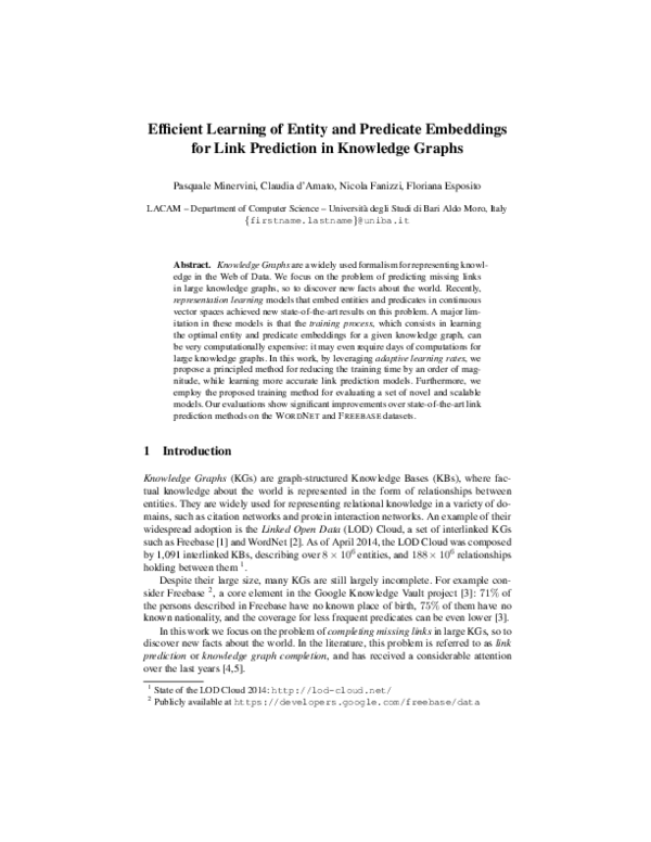 (PDF) Efficient Learning of Entity and Predicate Embeddings for Link Prediction in Knowledge Graphs