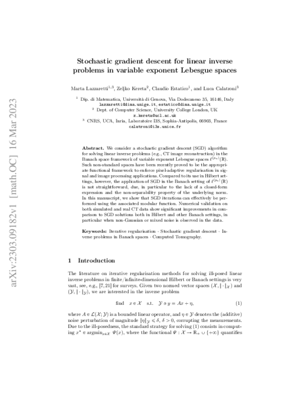 Pdf Stochastic Gradient Descent For Linear Inverse Problems In Variable Exponent Lebesgue Spaces