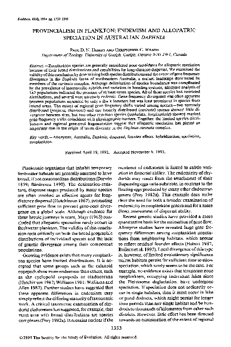 (PDF) Provincialism in Plankton: Endemism and Allopatric Speciation in ...