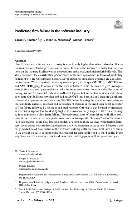 (PDF) Predicting firm failure in the software industry