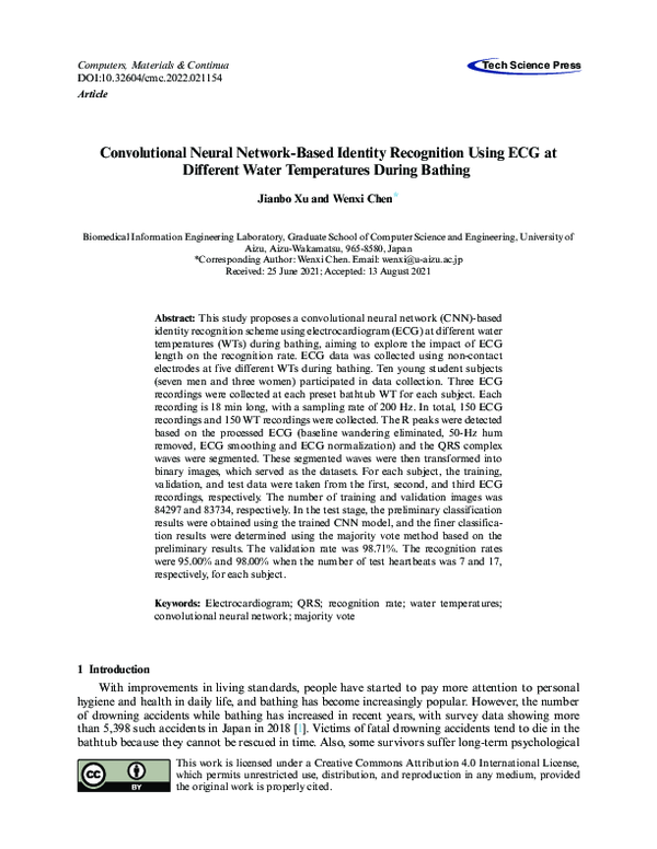 (PDF) Convolutional Neural Network-Based Identity Recognition Using ECG at Different Water ...