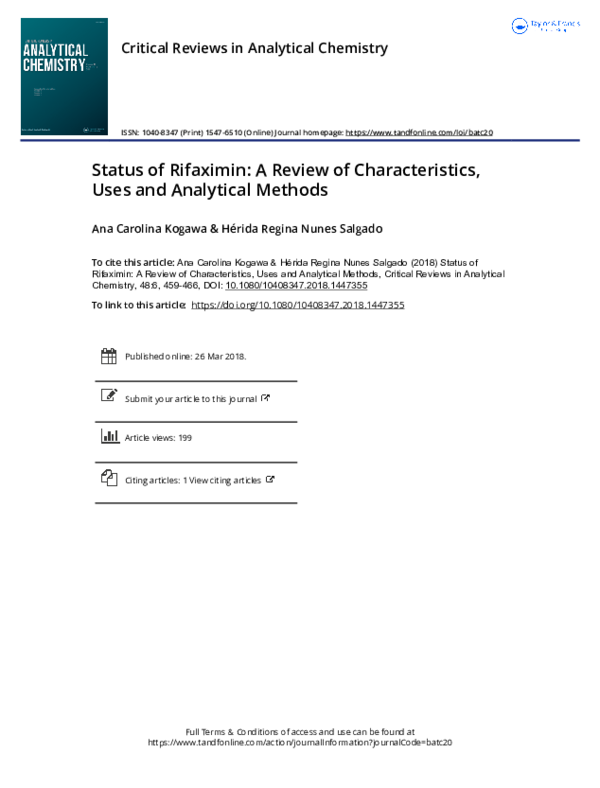 (PDF) Status of Rifaximin: A Review of Characteristics, Uses and ...