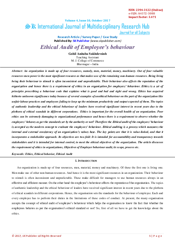 (PDF) Ethical Audit of Employee’s behaviour