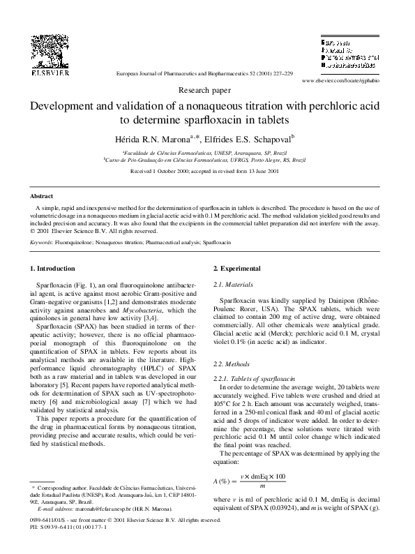 (PDF) Development and validation of a nonaqueous titration with perchloric acid to determine ...