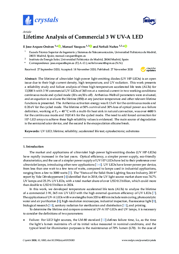 (PDF) Lifetime Analysis of Commercial 3 W UV-A LED