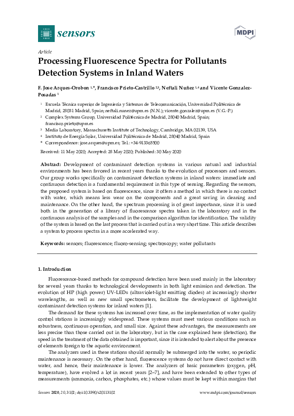 Pdf Processing Fluorescence Spectra For Pollutants Detection Systems In Inland Waters