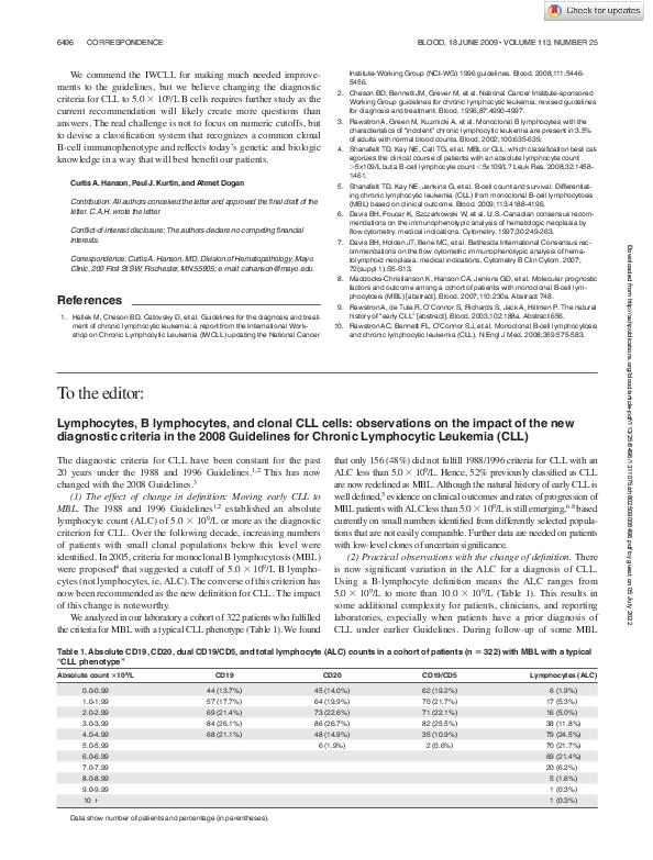(PDF) Lymphocytes, B lymphocytes, and clonal CLL cells: observations on ...