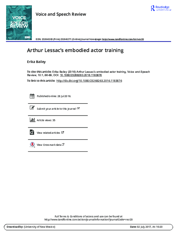 (PDF) Arthur Lessac's Embodied Actor Training