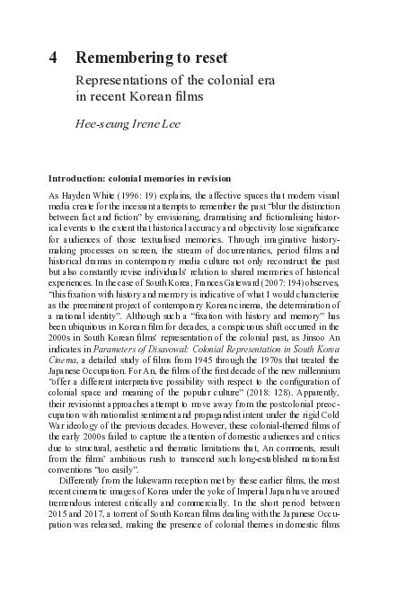 (PDF) Remembering to Reset:Representation of the Colonial Era in Korean ...