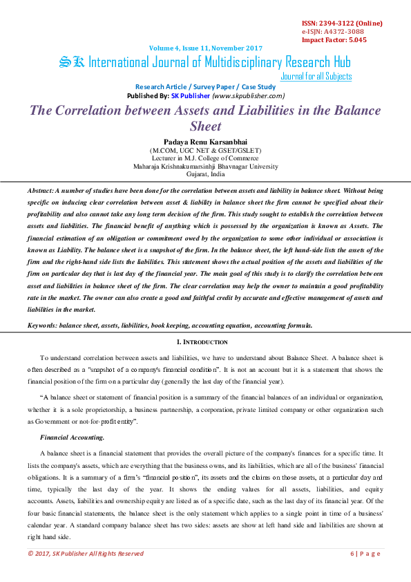 (PDF) The Correlation between Assets and Liabilities in the Balance Sheet
