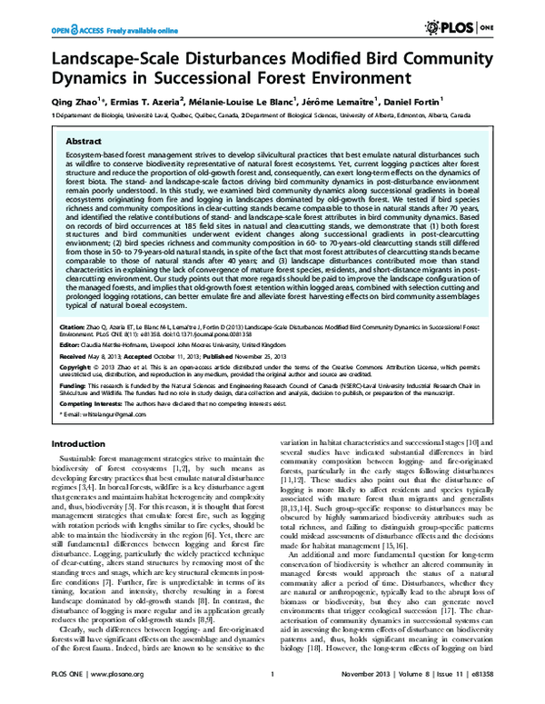 (PDF) Landscape-Scale Disturbances Modified Bird Community Dynamics in ...